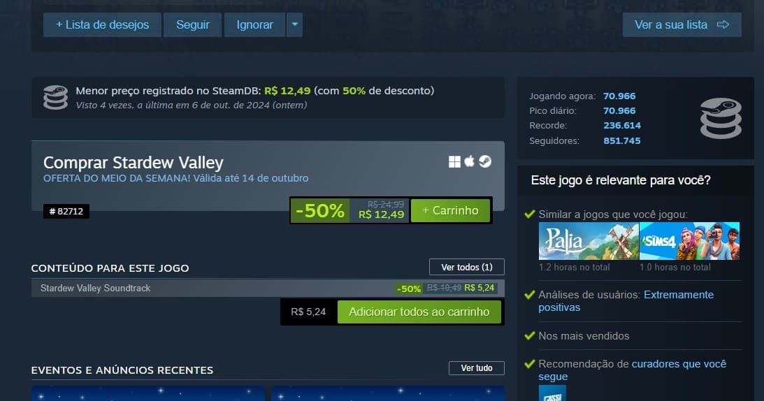 Stardew Valley atinge menor preço histórico em promoção na Steam