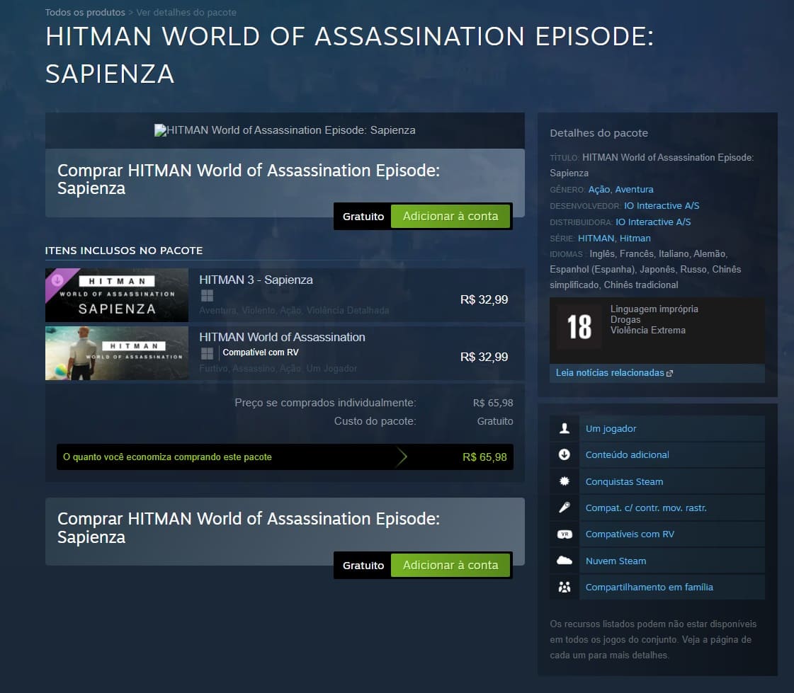 HITMAN World of Assassination Sapienza é liberado de graça para resgate ...
