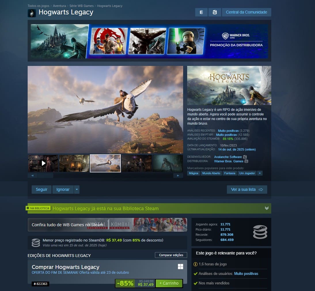 Hogwarts Legacy atinge menor preço histórico no Steam