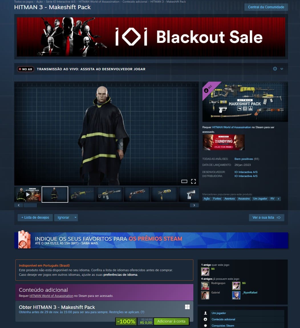 Hitman 3 - Makeshift Pack é liberado de graça para resgate no Steam