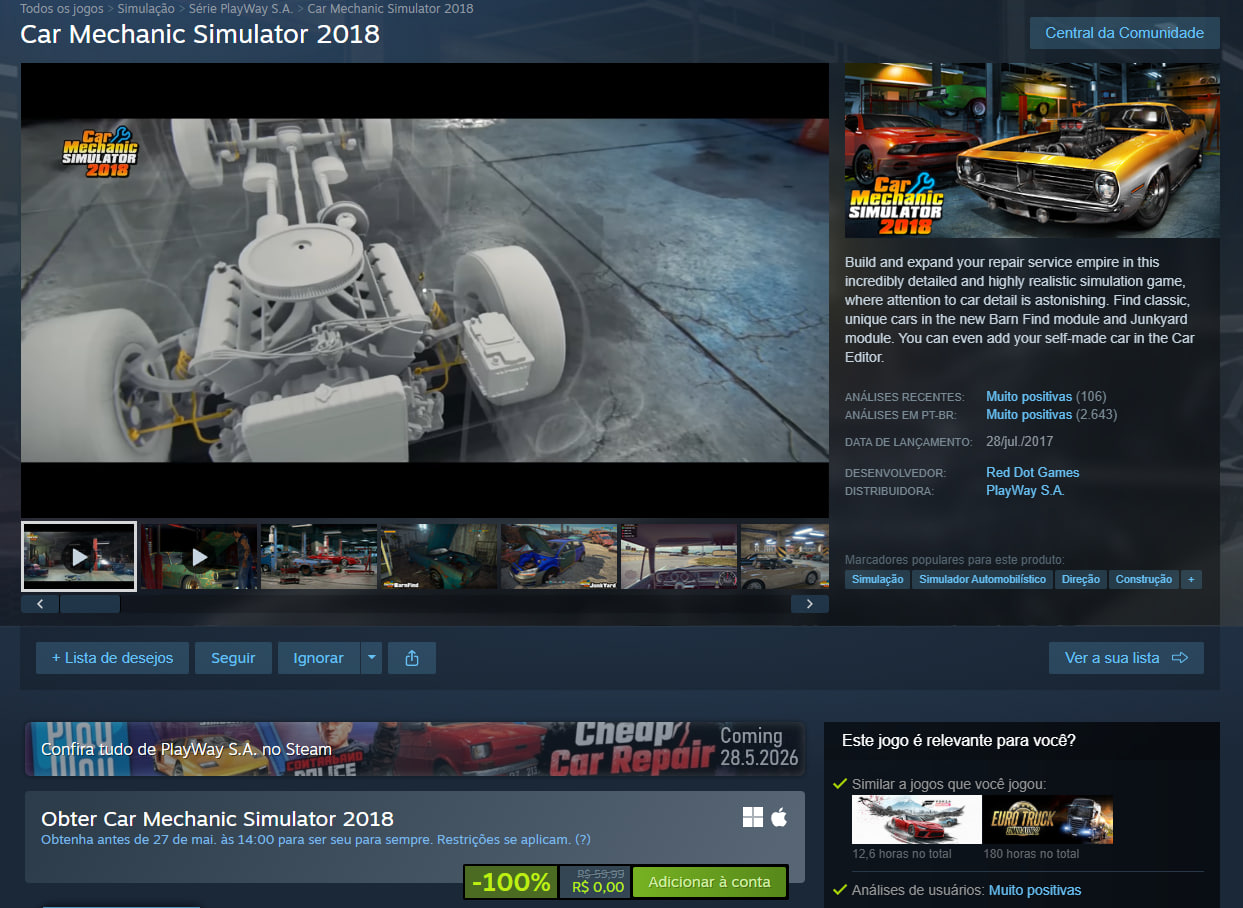 Car Mechanic Simulator 2018 é liberado de graça com resgate permanente ...