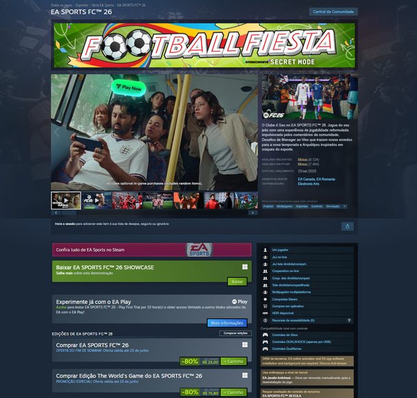 Steam libera EA Sports FC 26 por R$ 25 com 80% de desconto