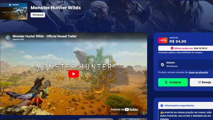 Monster Hunter Wilds atinge menor preço histórico na Nuuvem