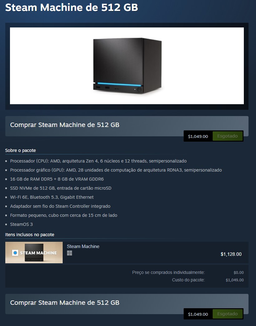 Preço da Steam Machine é revelada; $1,049.00 até $1,428.00